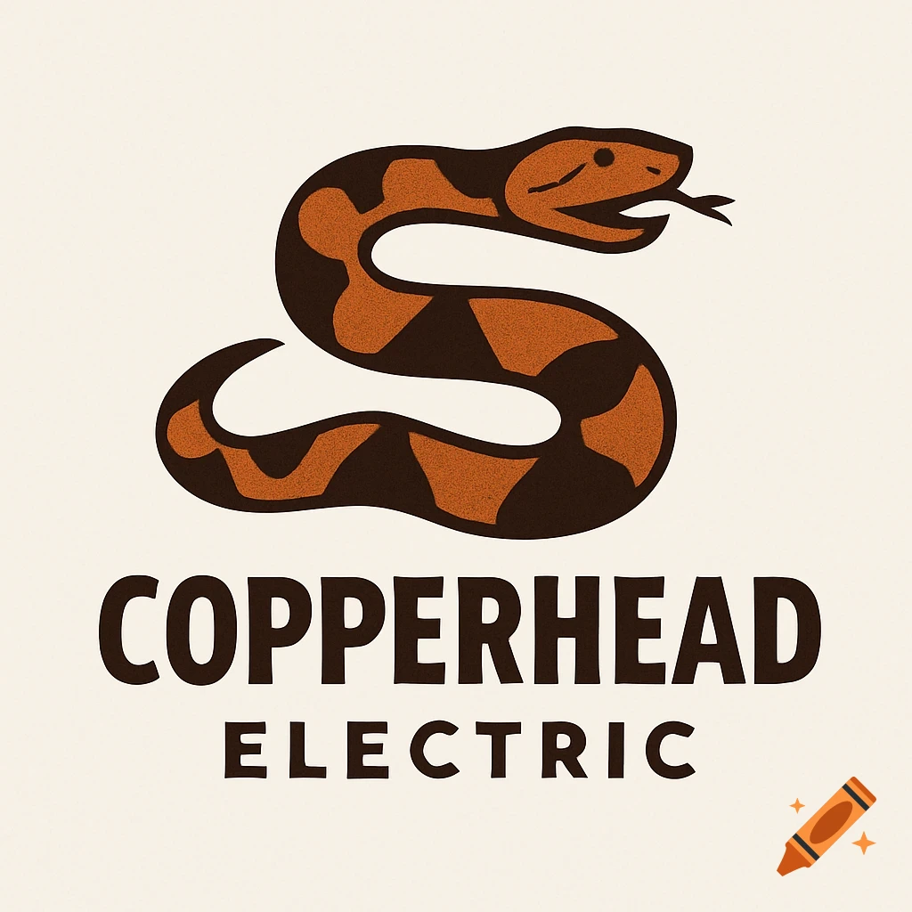 Logo featuring an S-shaped snake above the words COPPERHEAD ELECTRIC on Craiyon