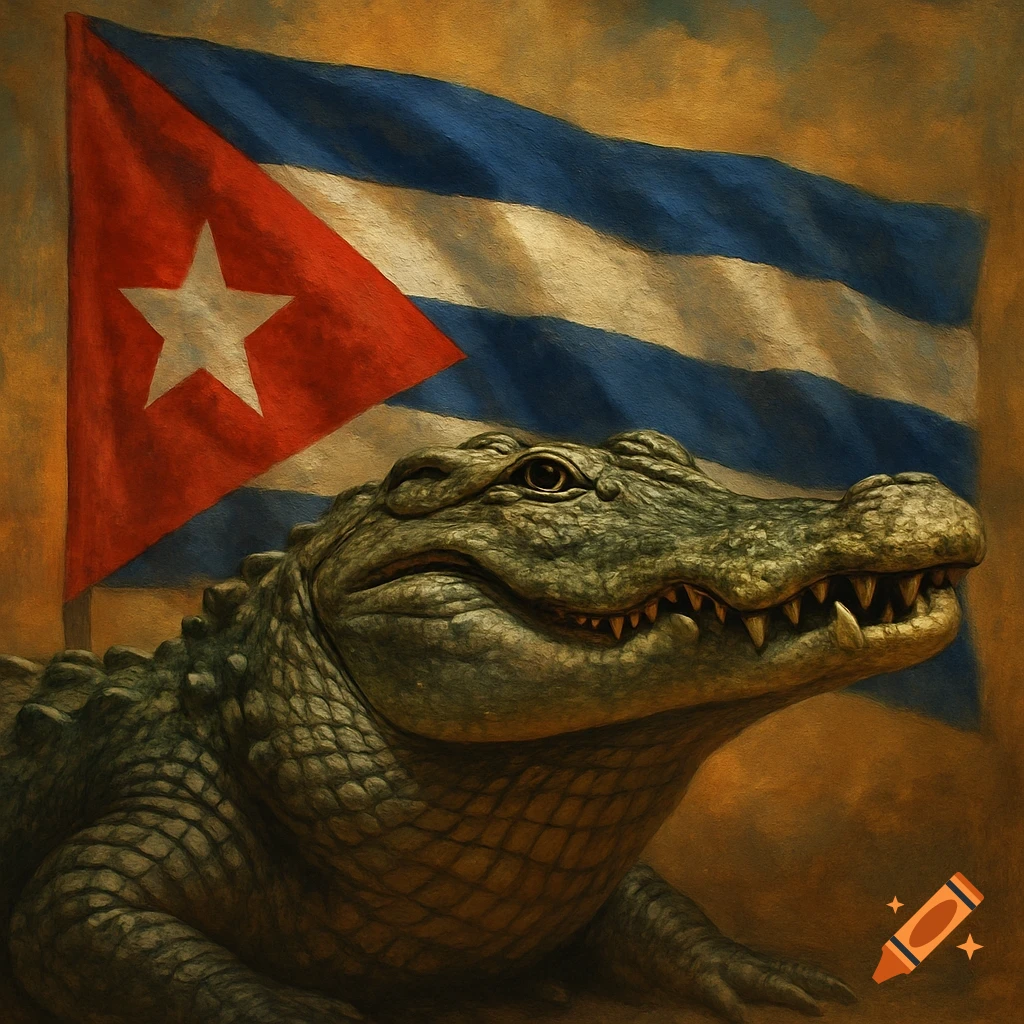 An alligator in front of the Cuban flag, painterly style. on Craiyon