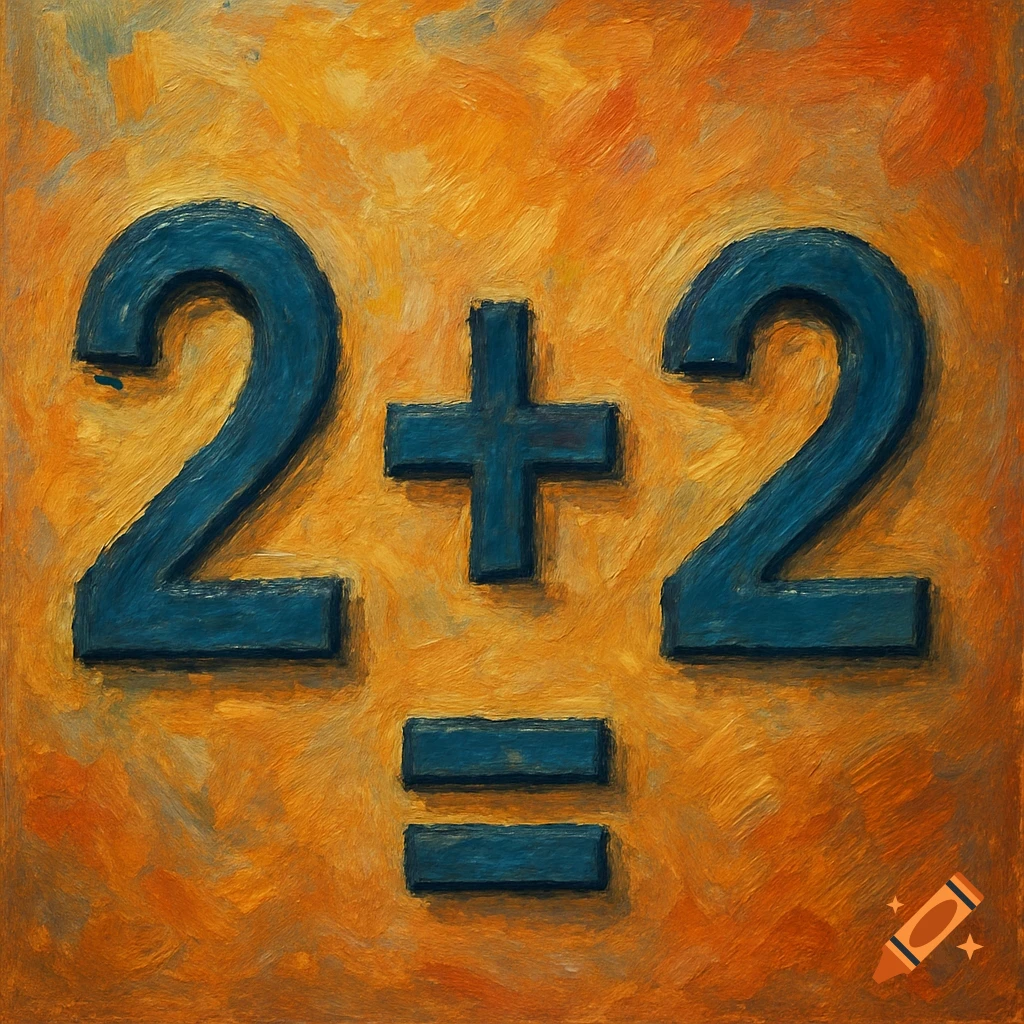 An impasto painting of the mathematical equation 2+2=. on Craiyon