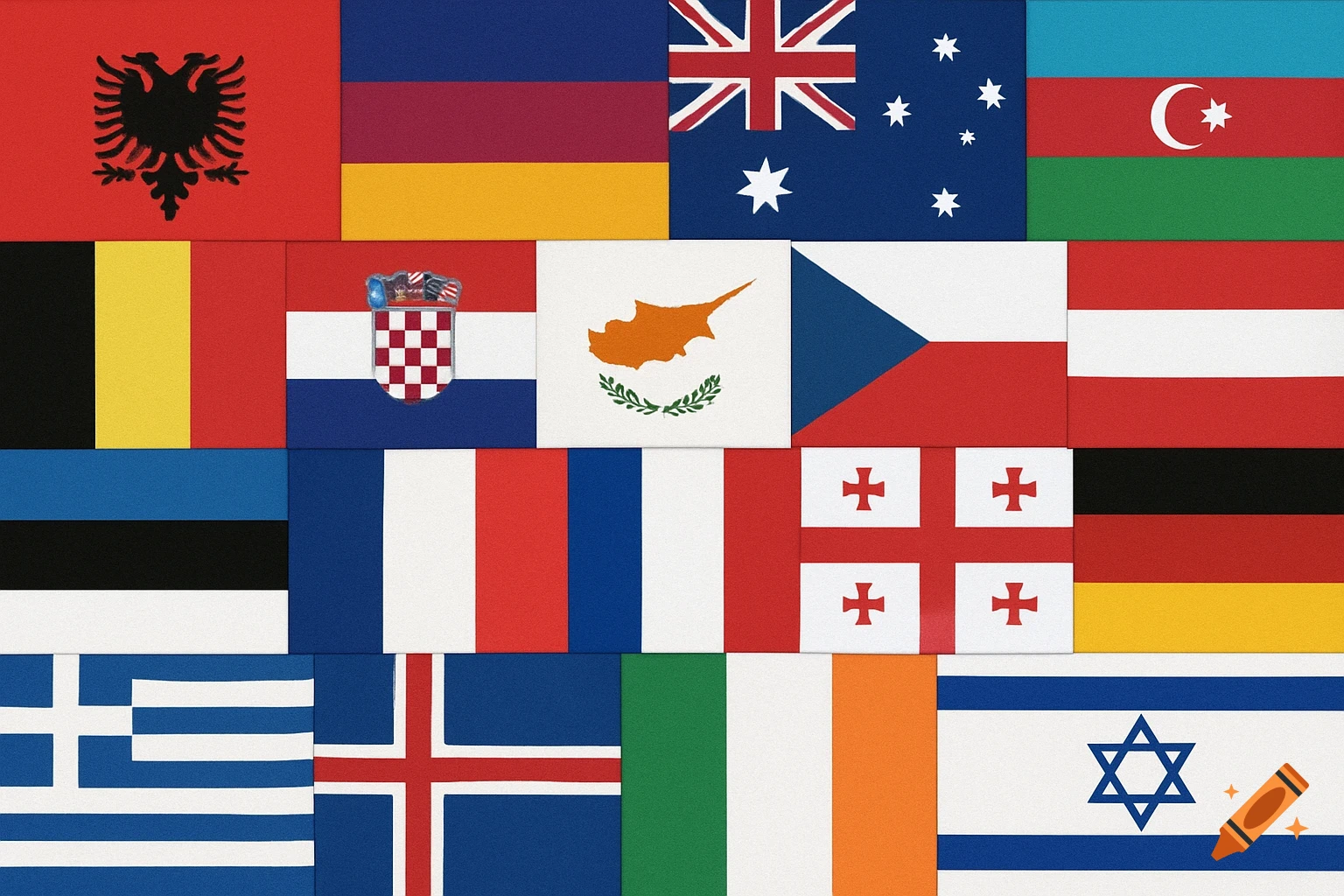 Grid displaying multiple national flags including Albania, Australia ...