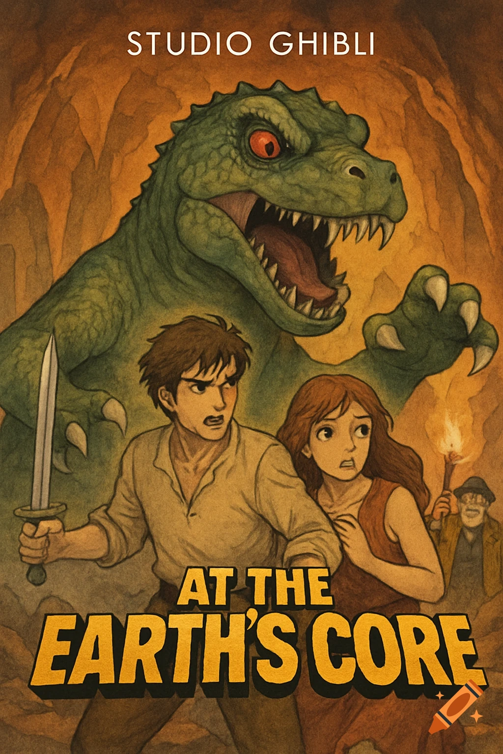 Studio Ghibli style movie poster for At the Earth's Core with people ...