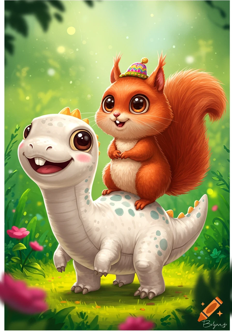 Cute cartoon illustration of a red squirrel riding a smiling white ...