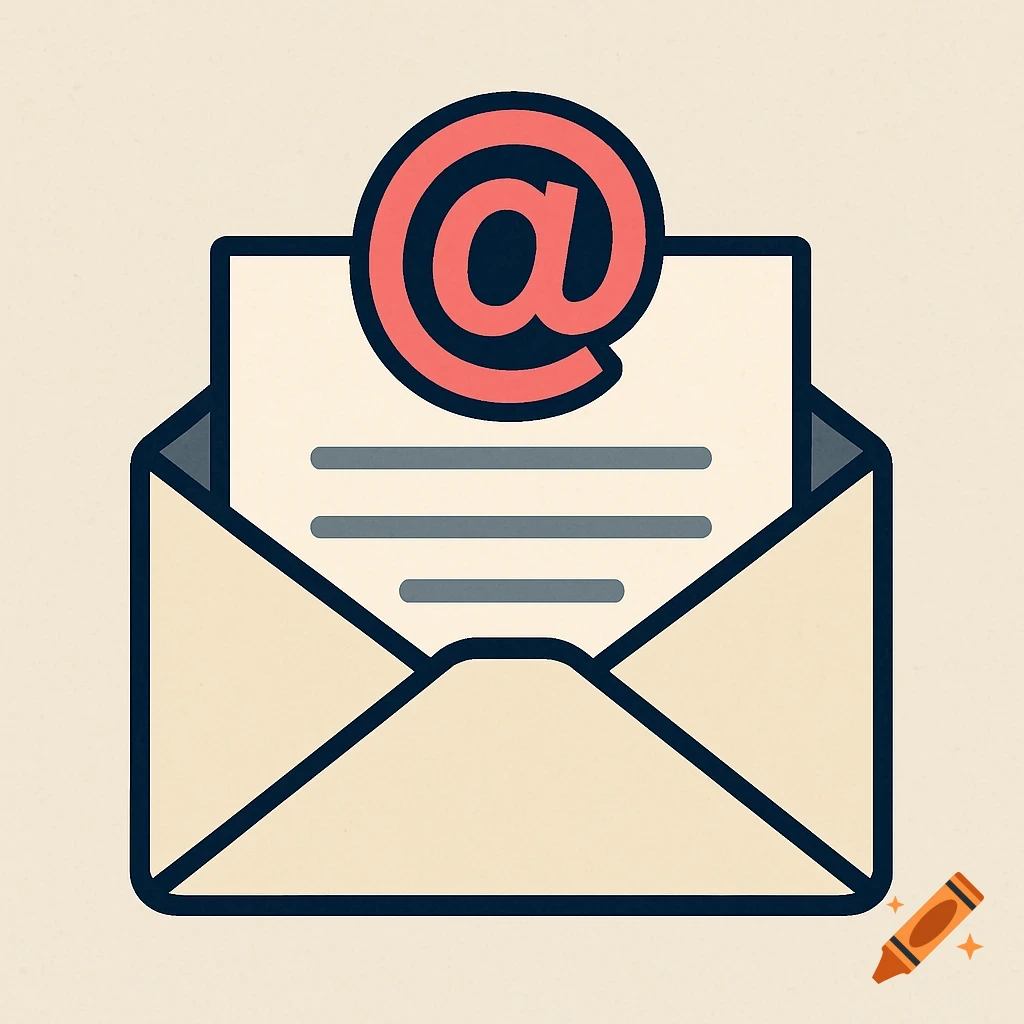 Illustration of an open email envelope with an @ symbol on Craiyon