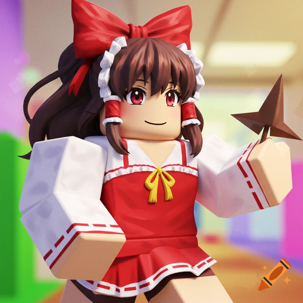 A Roblox character styled as Hakurei Reimu holding a star shape. on Craiyon