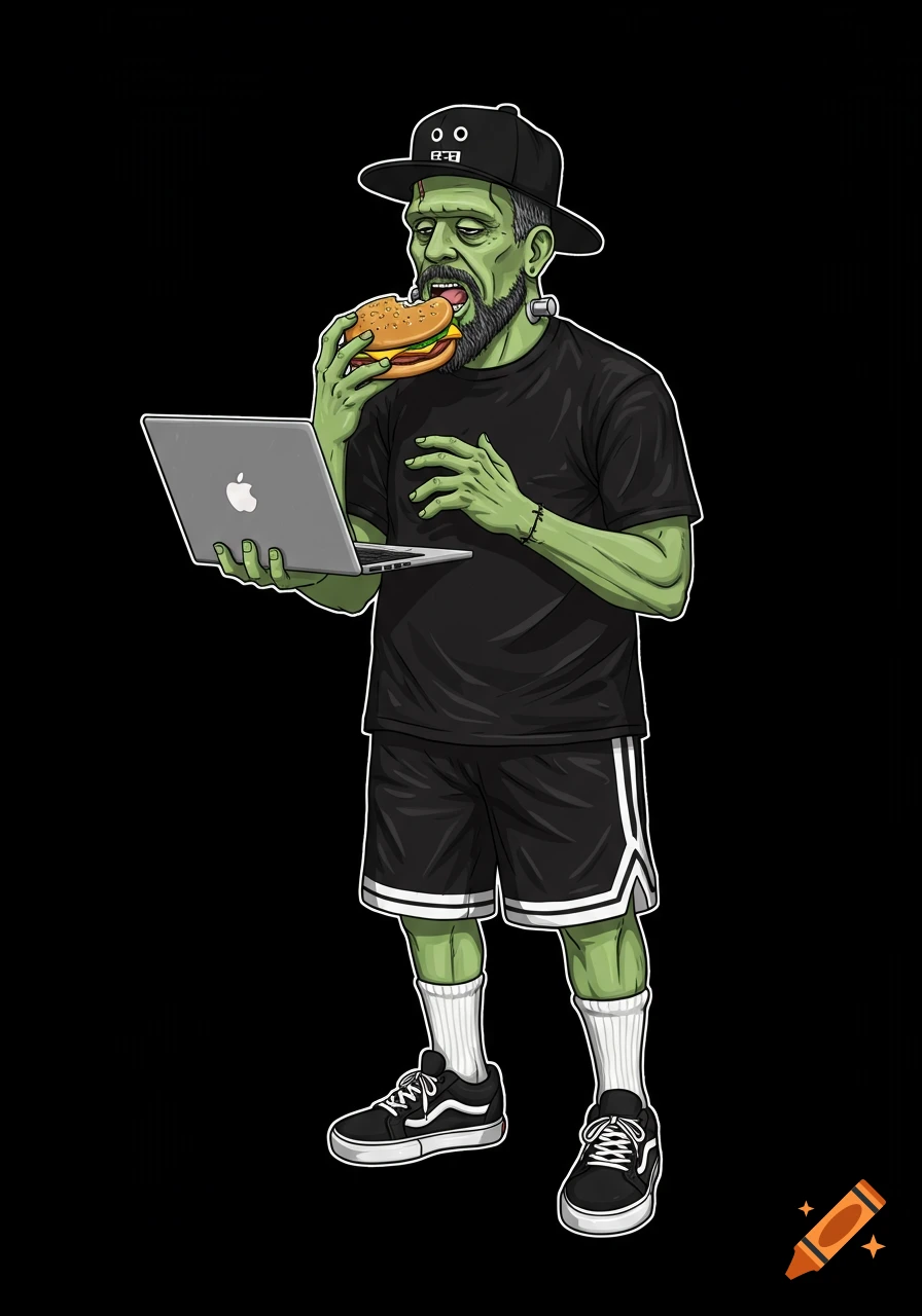 An illustration of a standing Frankenstein monster eating a ...