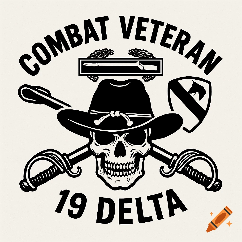Black and white military veteran symbol featuring a skull wearing a ...