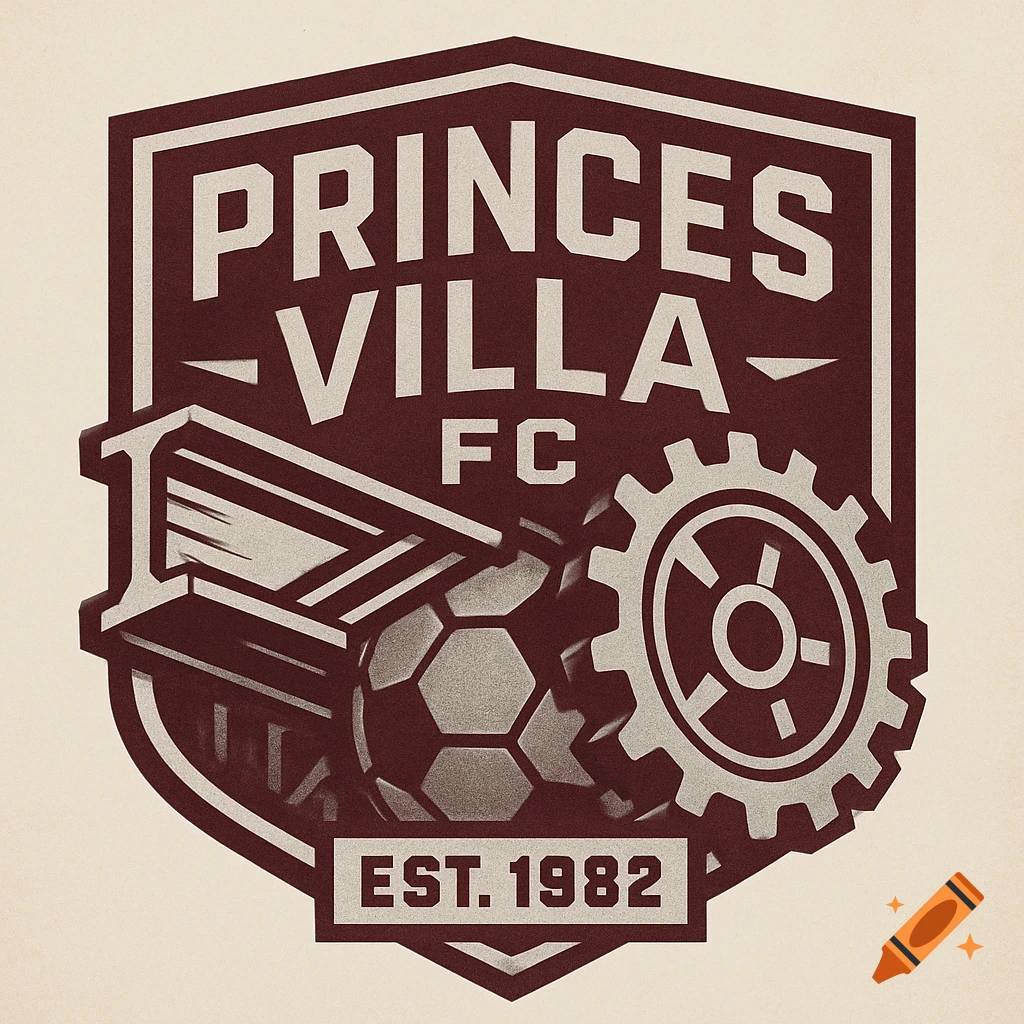 Vintage-style football club logo with Princes Villa FC text, gear, ball ...
