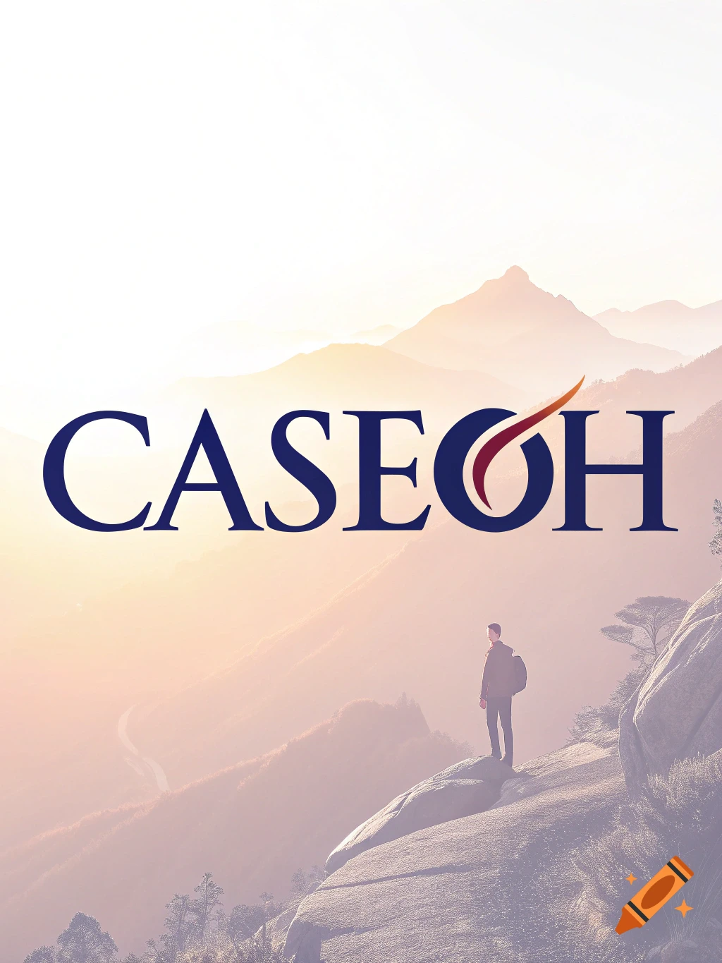 Logo CASEOH over a misty mountain landscape with a person standing on a ...