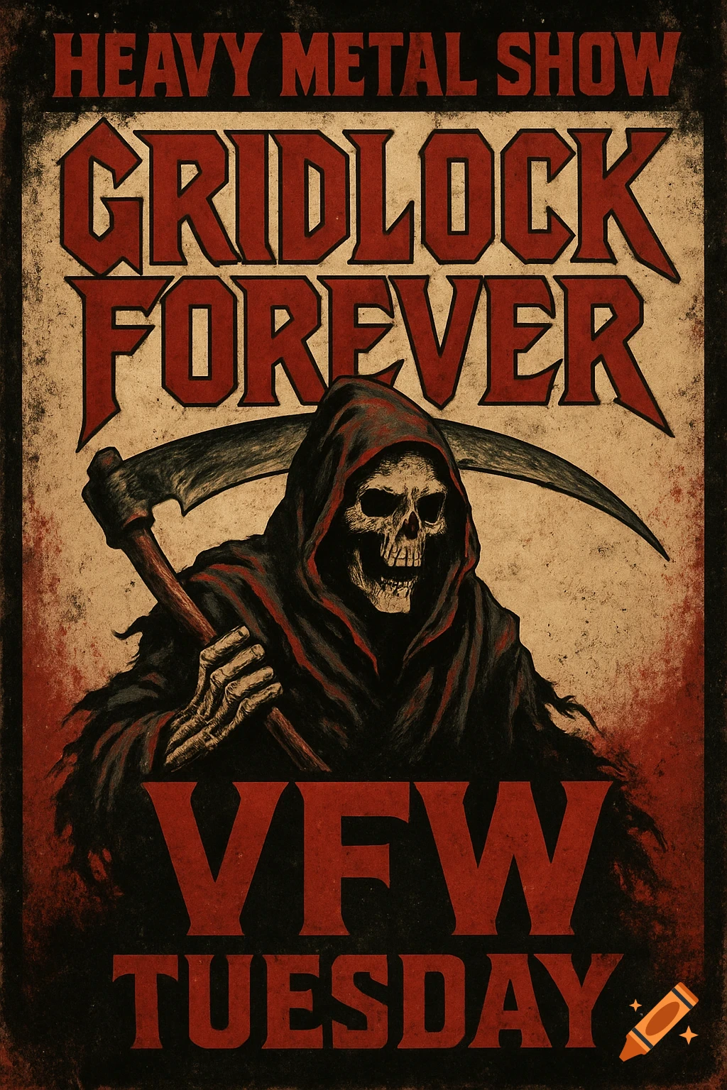 Heavy metal show poster with a Grim Reaper, text reads "Heavy Metal ...