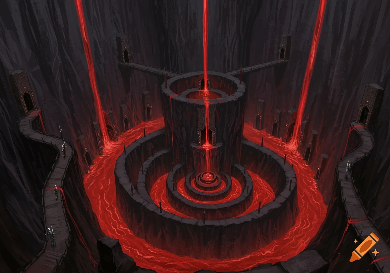 A dark fantasy landscape depicts the Blood Rift, a deep ravine with ...