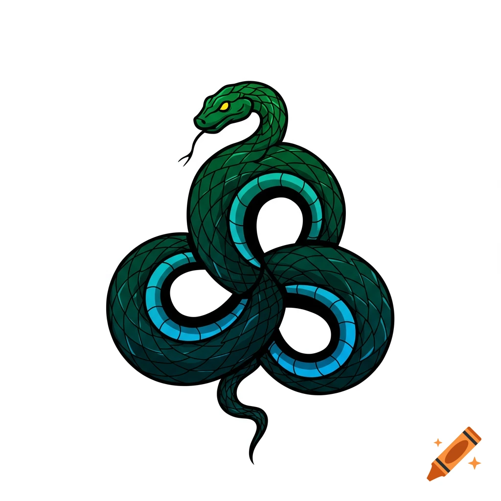Stylized illustration of a green snake with blue underside coiled ...