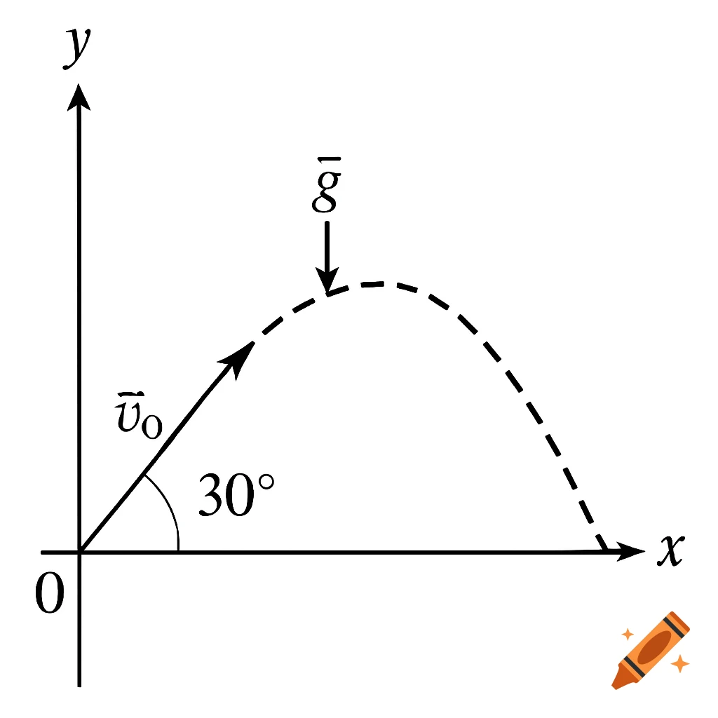 Physics diagram showing projectile motion with an initial velocity ...