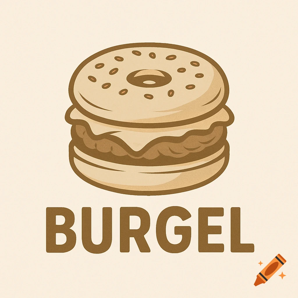 Logo of a bagel burger with the text BURGEL below, in a beige ...