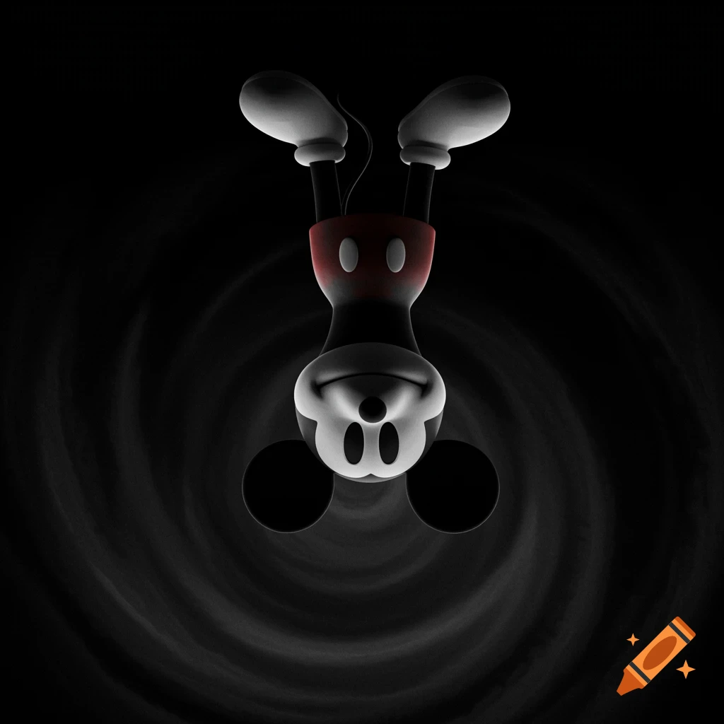An upside-down depiction of Mickey Mouse in a dark, swirling void. on ...