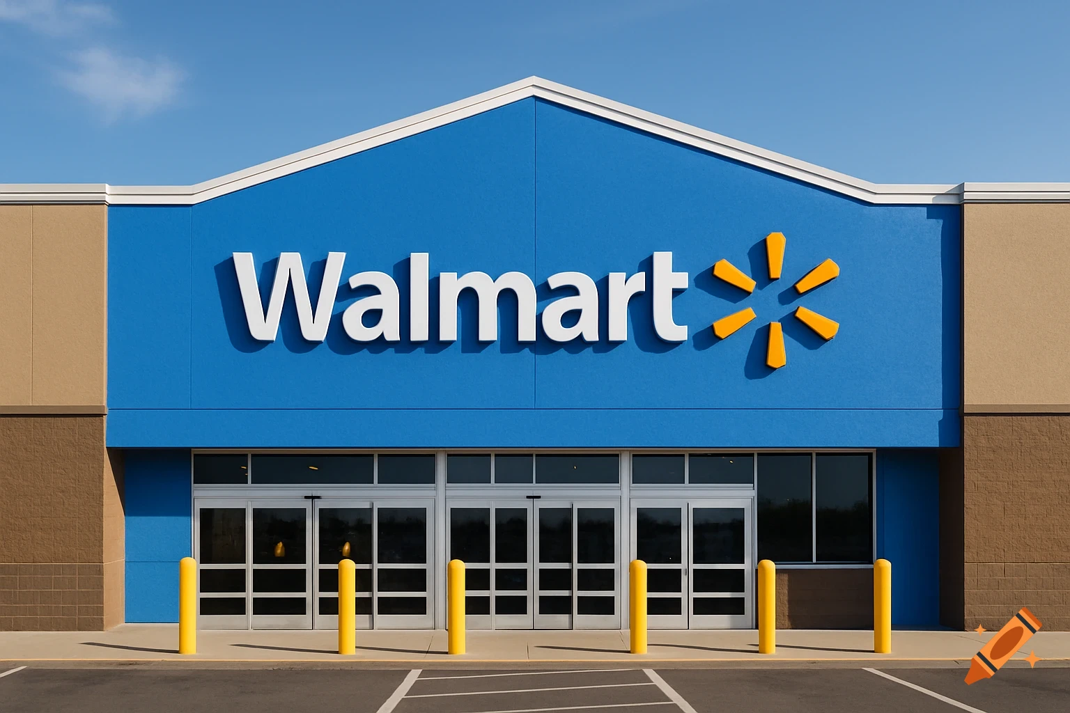 A photorealistic view of a Walmart storefront and logo. on Craiyon