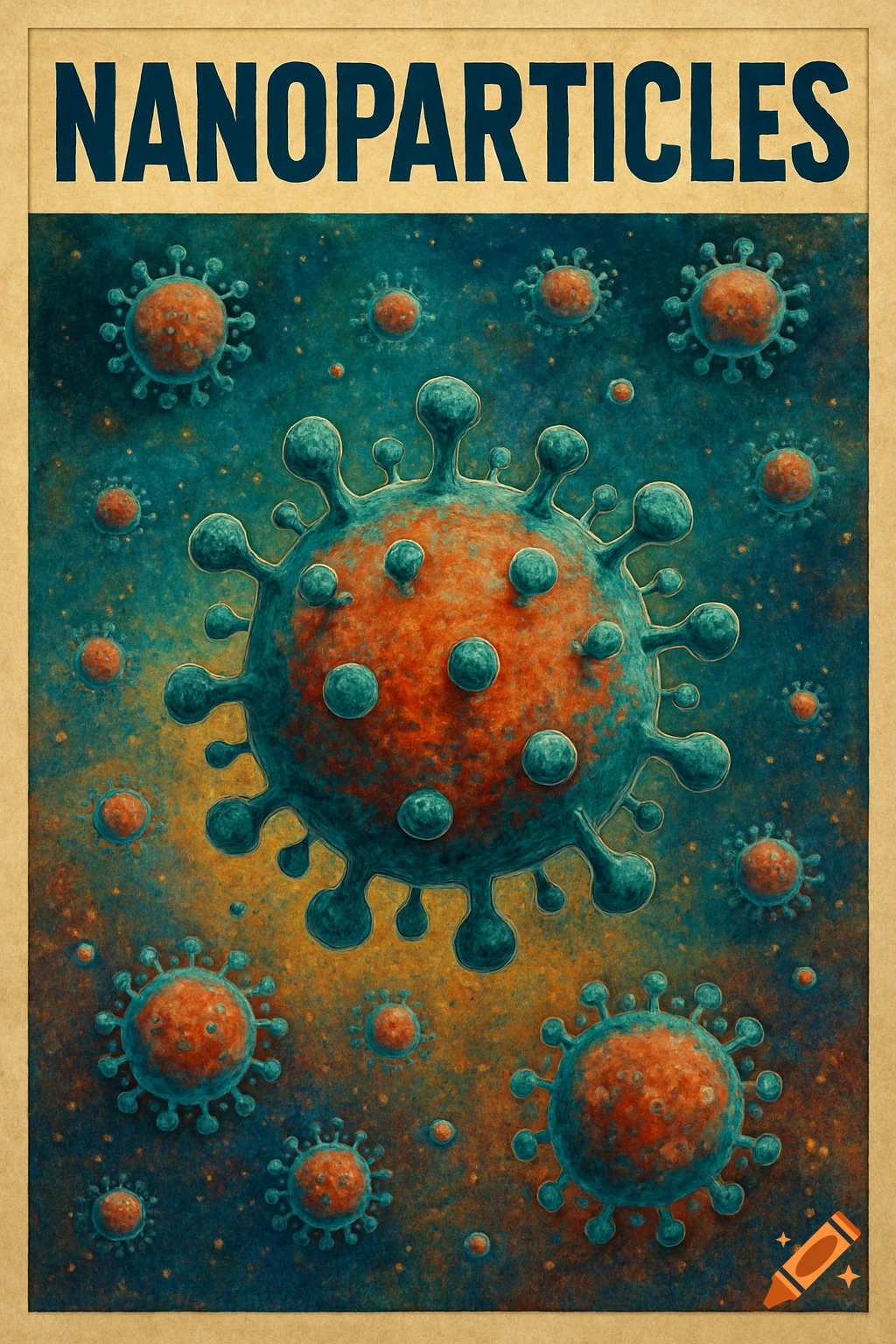 Stylized poster showing abstract nanoparticle shapes and the text ...