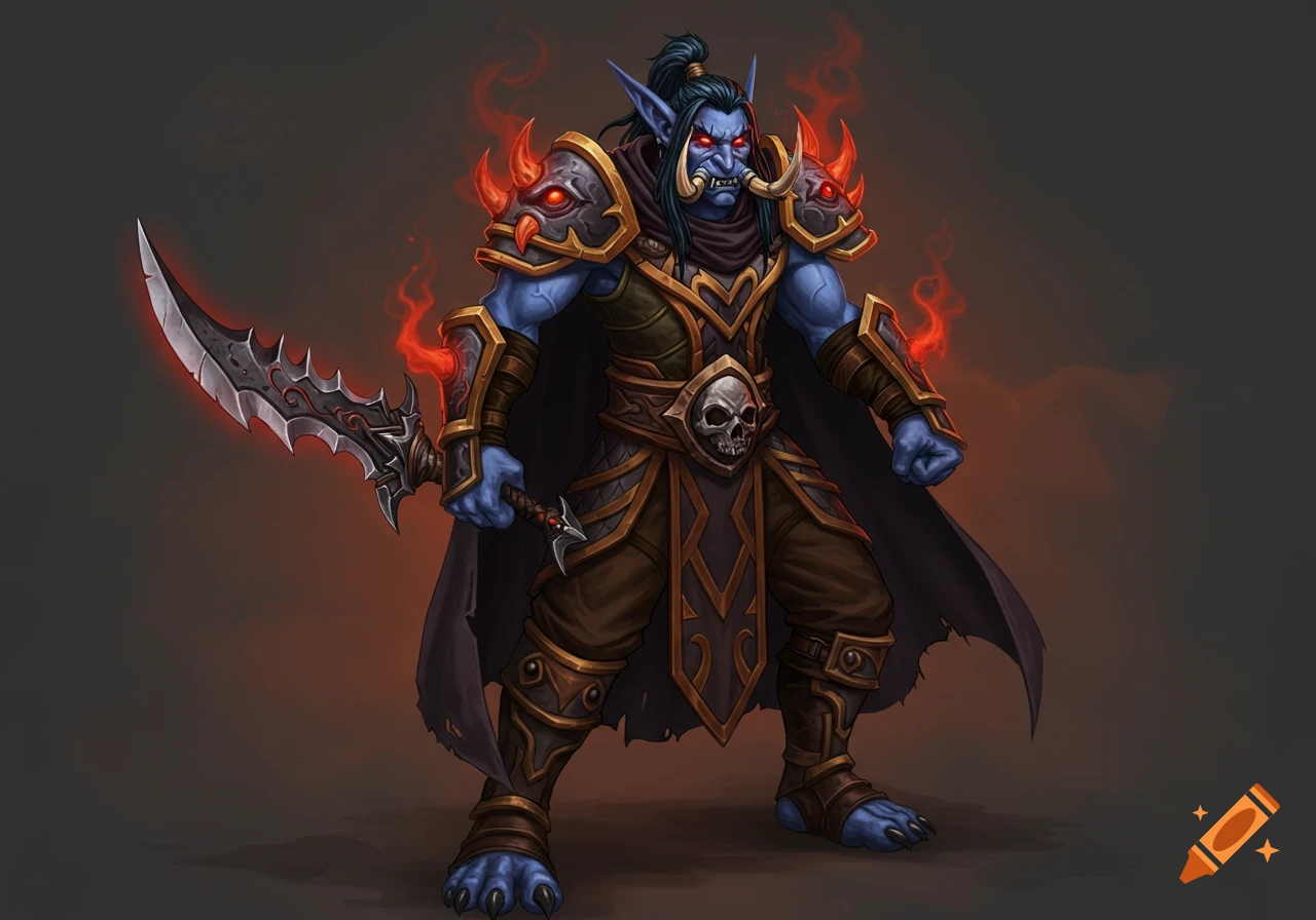 A full-body illustration of a blue fantasy troll character in detailed ...