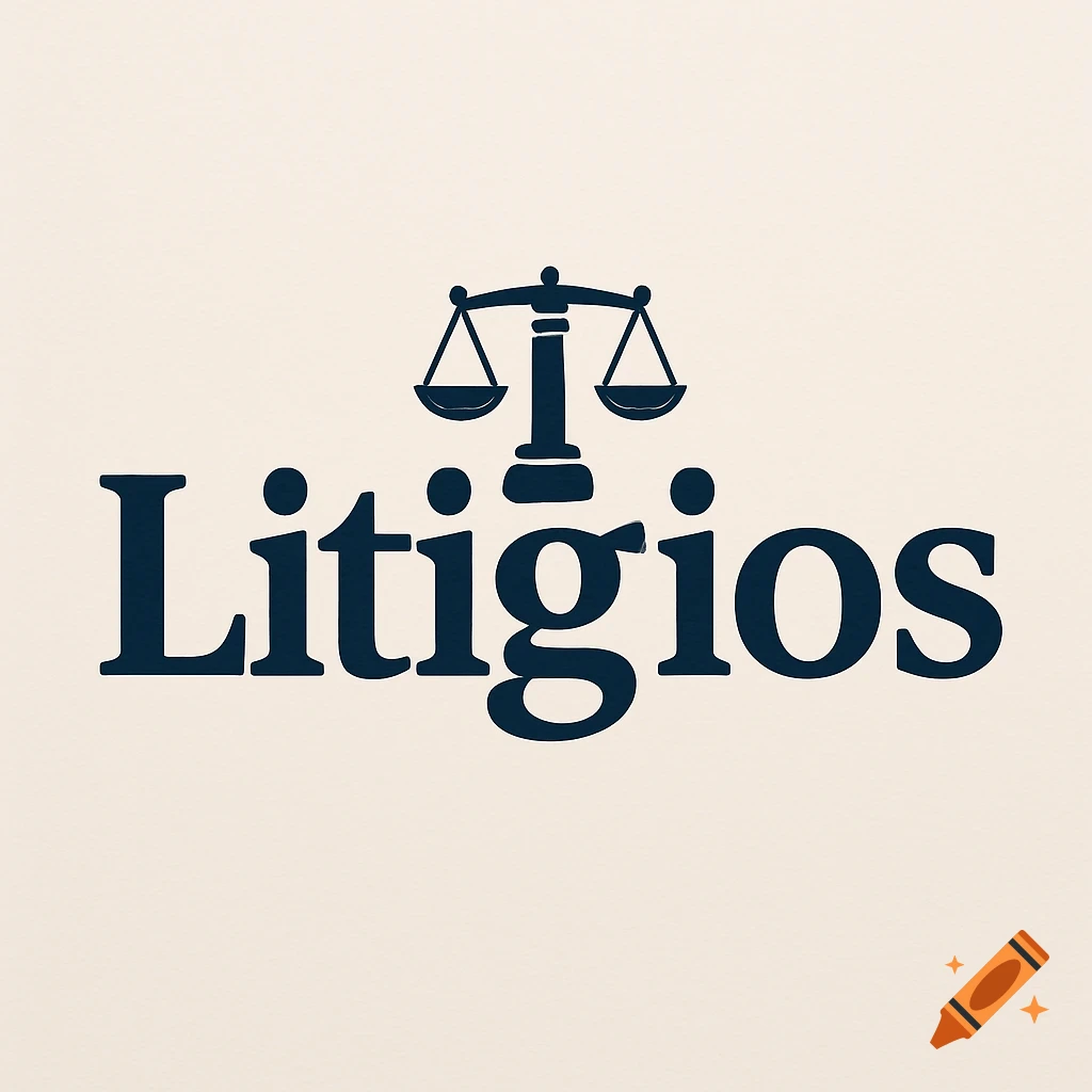 Logo for 'Litigios' featuring scales of justice above the text. on Craiyon