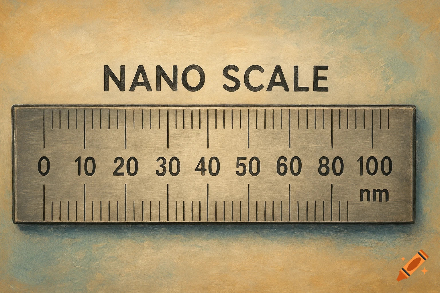 Close-up of a metallic ruler showing markings 0 to 100 nm, with text ...