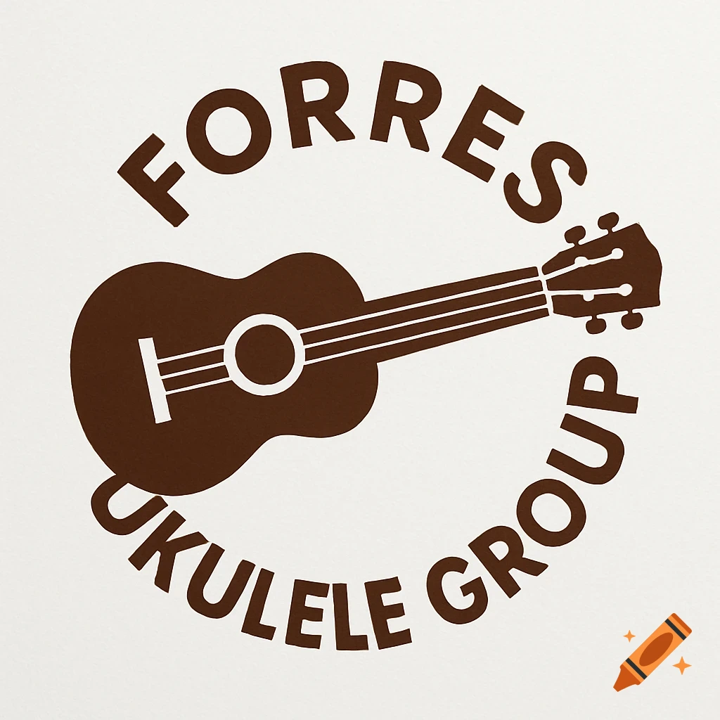 Logo for Forres Ukulele Group featuring a ukulele graphic. on Craiyon