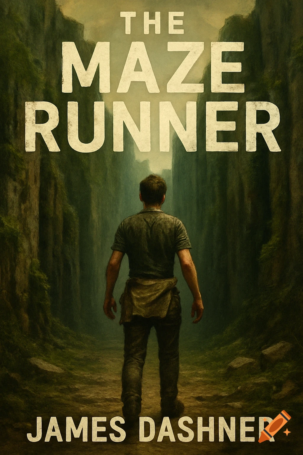 A book cover showing a person standing at the entrance of a large maze ...