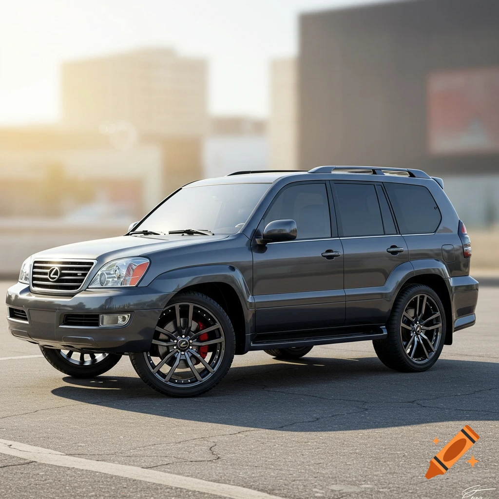 Photorealistic image of a dark grey Lexus GX470 SUV parked outside. on ...