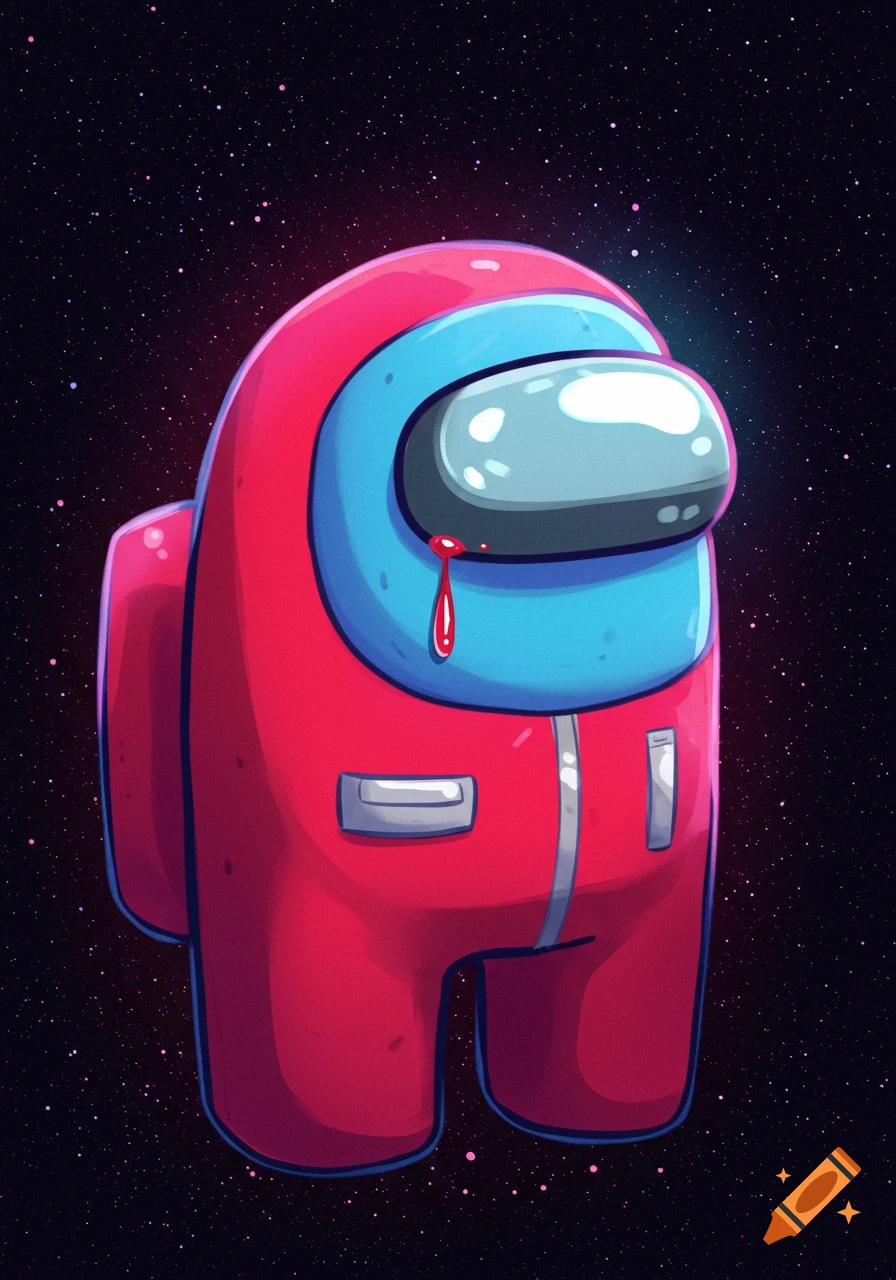Red Among Us character with blood dripping from visor in space ...