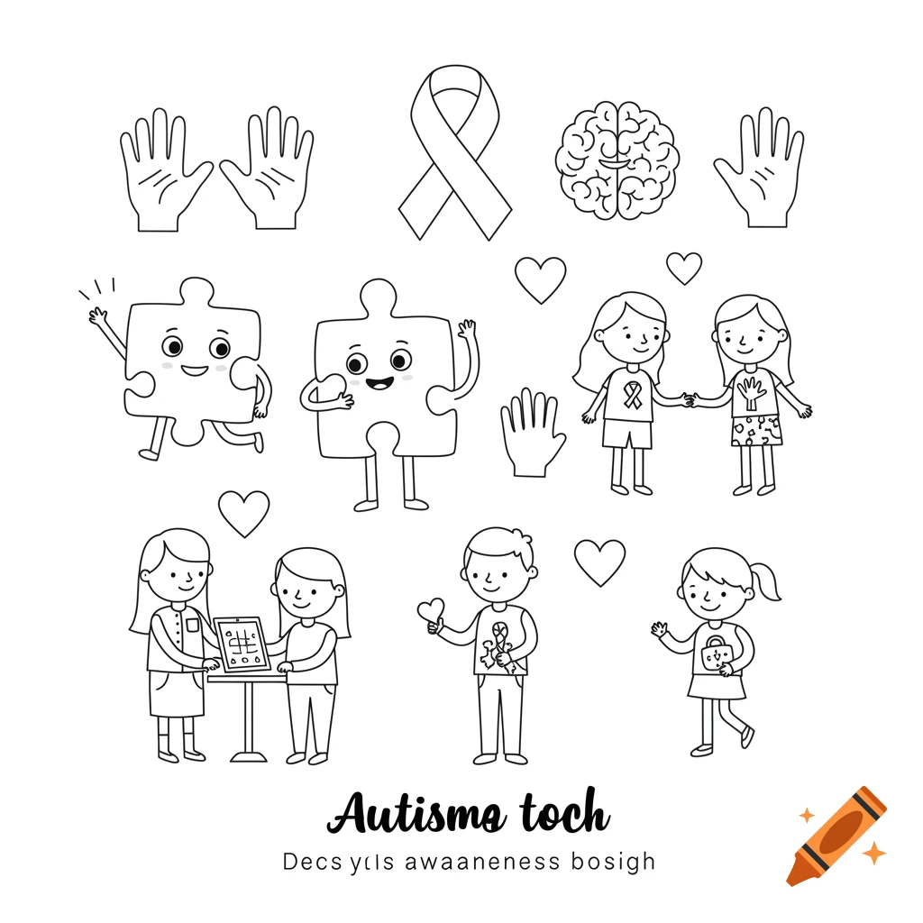 Black and white illustration of autism awareness symbols including ...