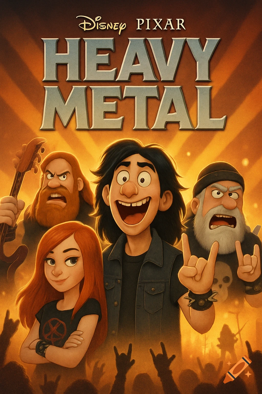 A Disney/Pixar style movie poster for 'Heavy Metal' featuring four ...