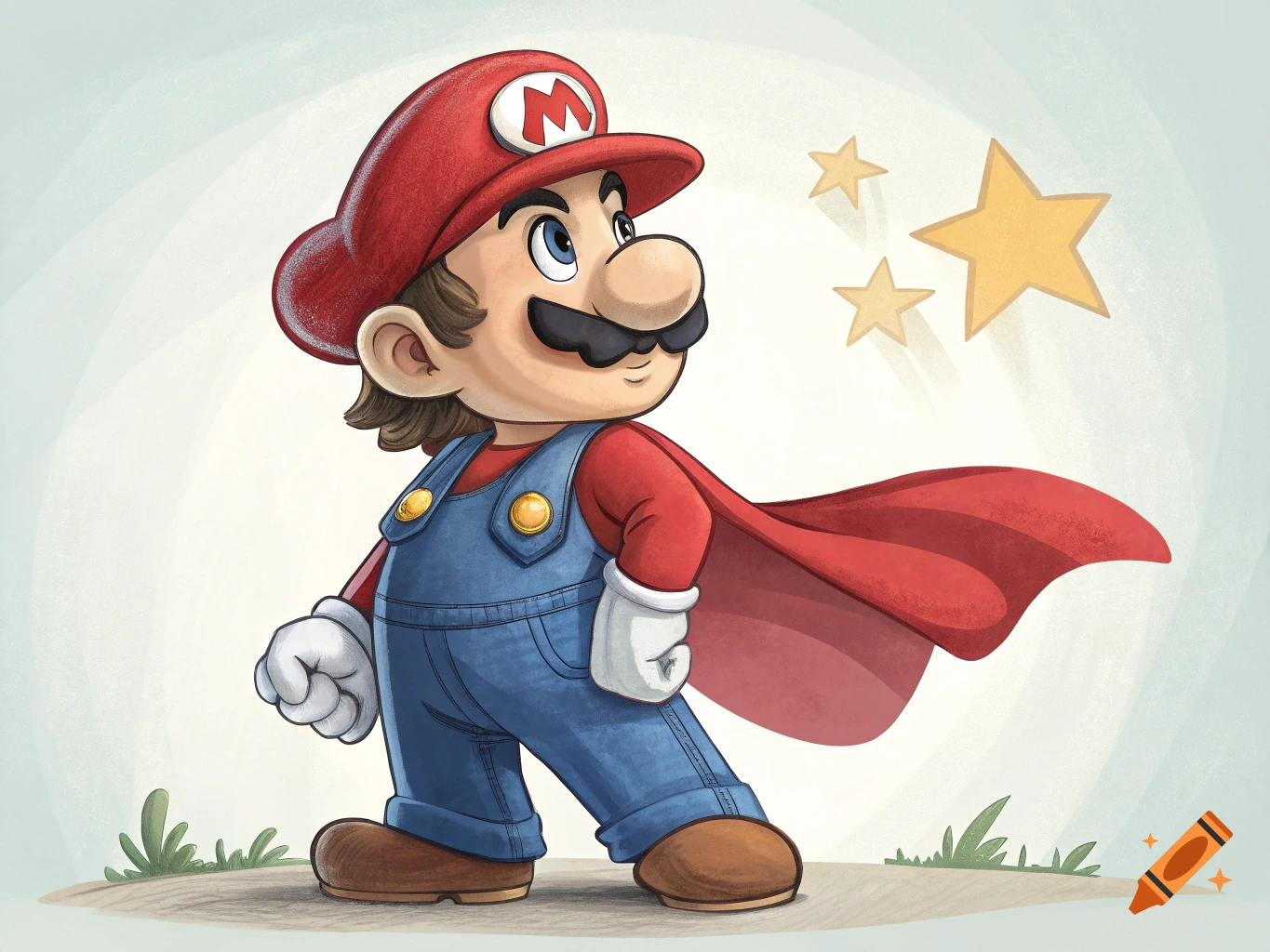 Illustration of Mario from Super Mario, wearing a red cape and looking ...