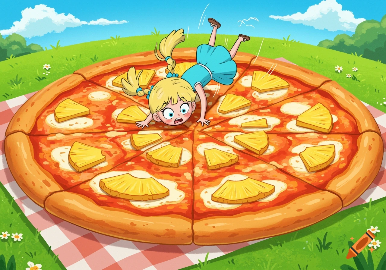 A cartoon illustration of a blonde girl in a blue dress falling face ...