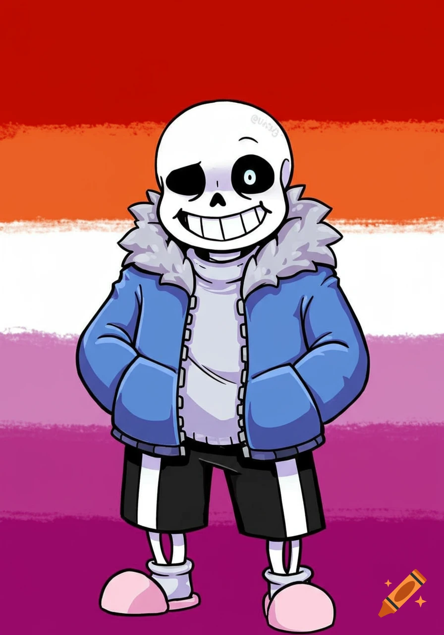 Cartoon drawing of Sans from Undertale standing in front of the lesbian ...
