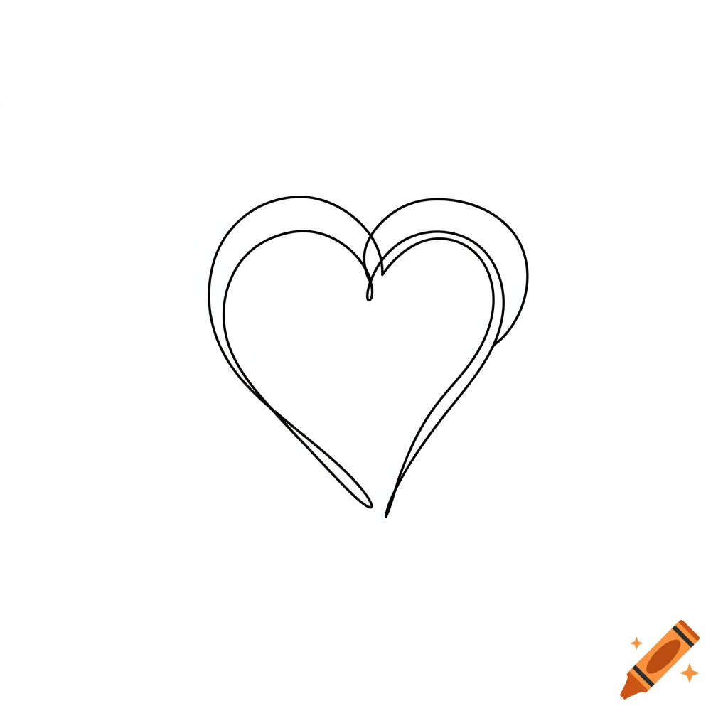Black continuous line drawing of a heart on a white background. on Craiyon