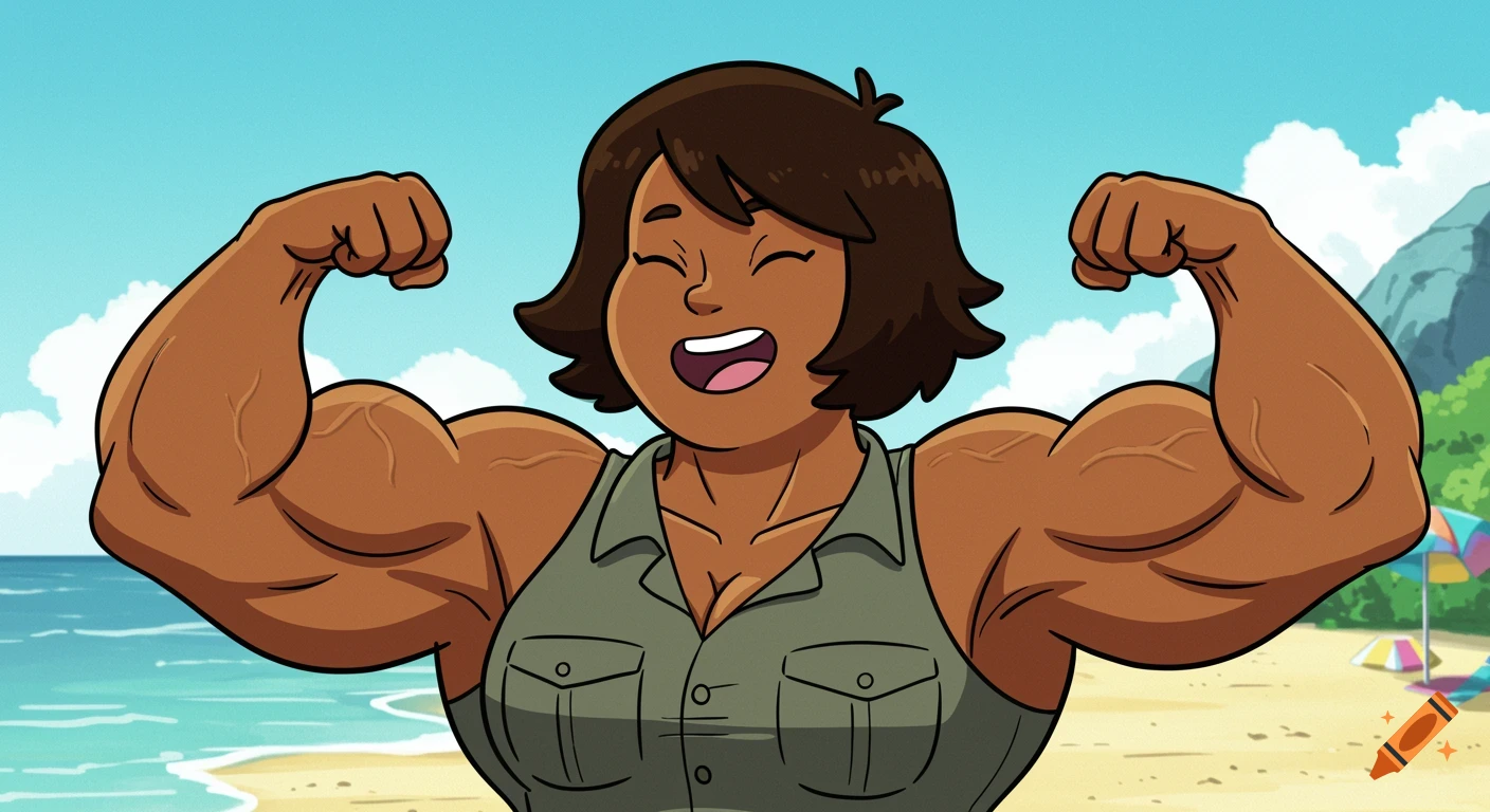 Cartoon of Ranger Tabes from We Bare Bears flexing her muscles on a ...