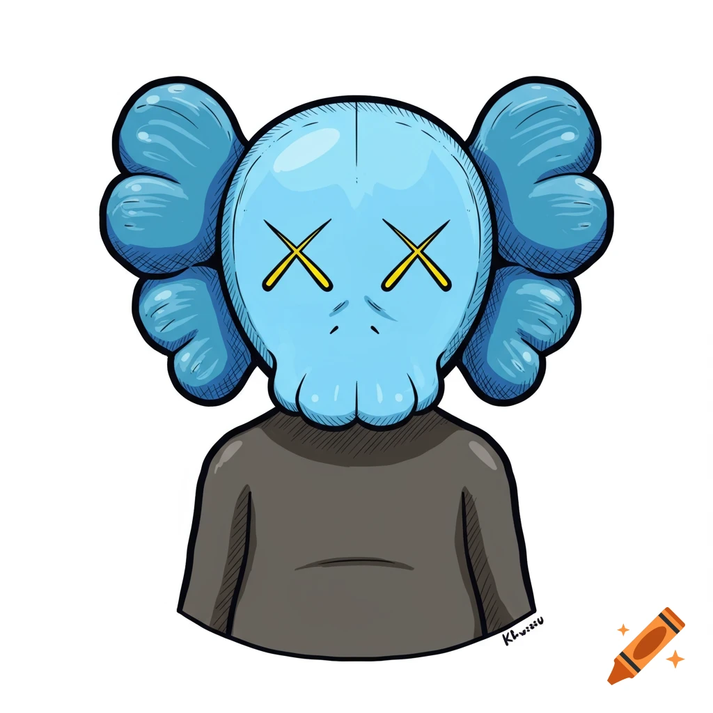 Illustration of a blue Kaws character bust with X eyes. on Craiyon