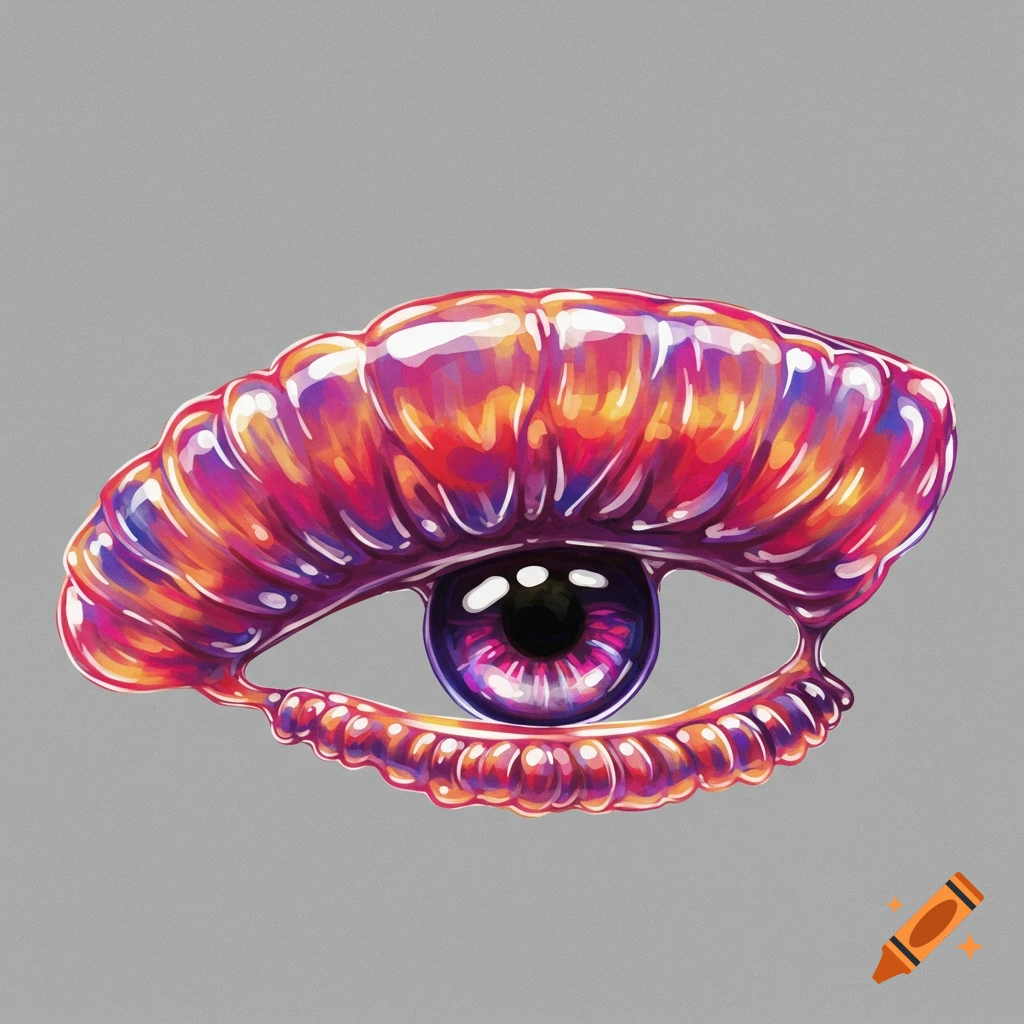 A colorful, stylized eye with iridescent ridges above and below. on Craiyon