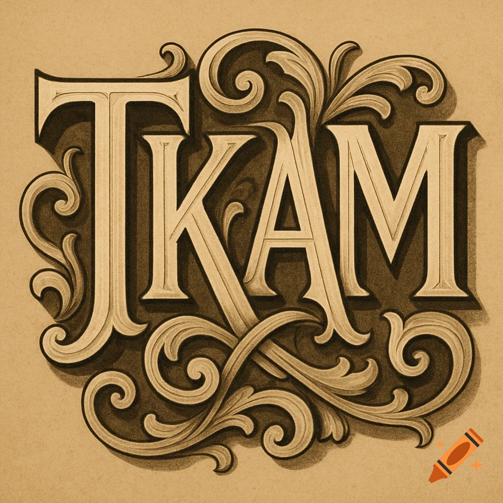 Decorative typography combining the letters T, K, A, and M in a vintage ...