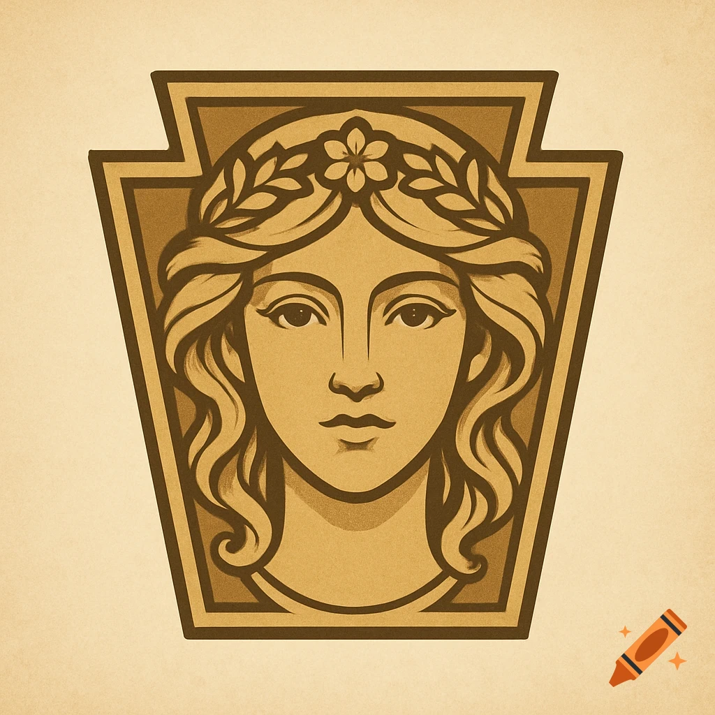 Stylized logo of a woman's face in a keystone shape. on Craiyon