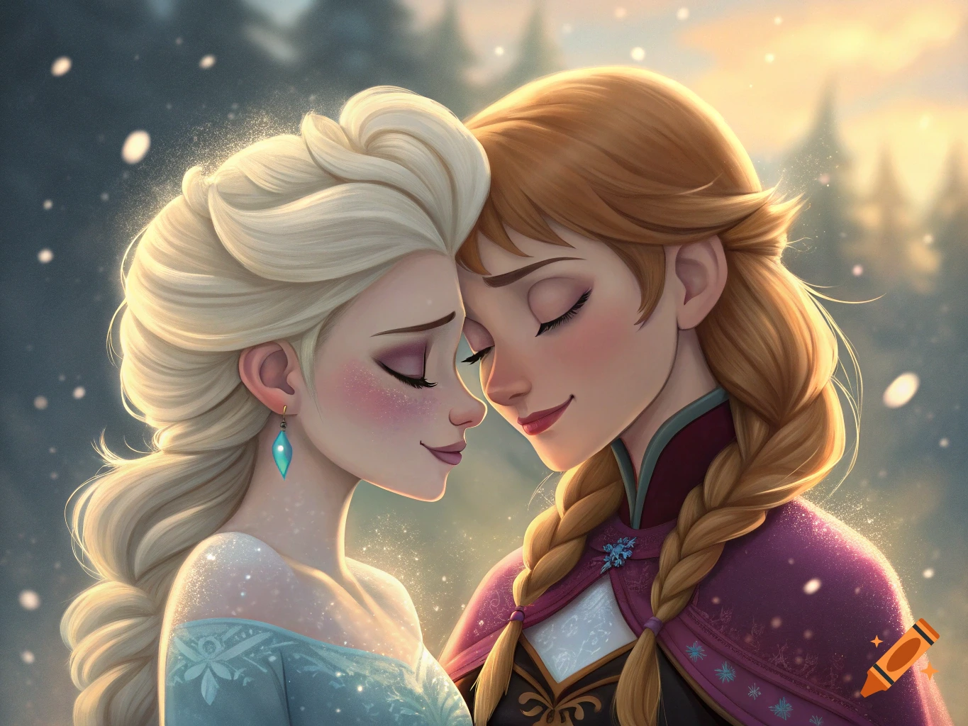 Illustration of Elsa and Anna from Frozen with their heads touching and ...
