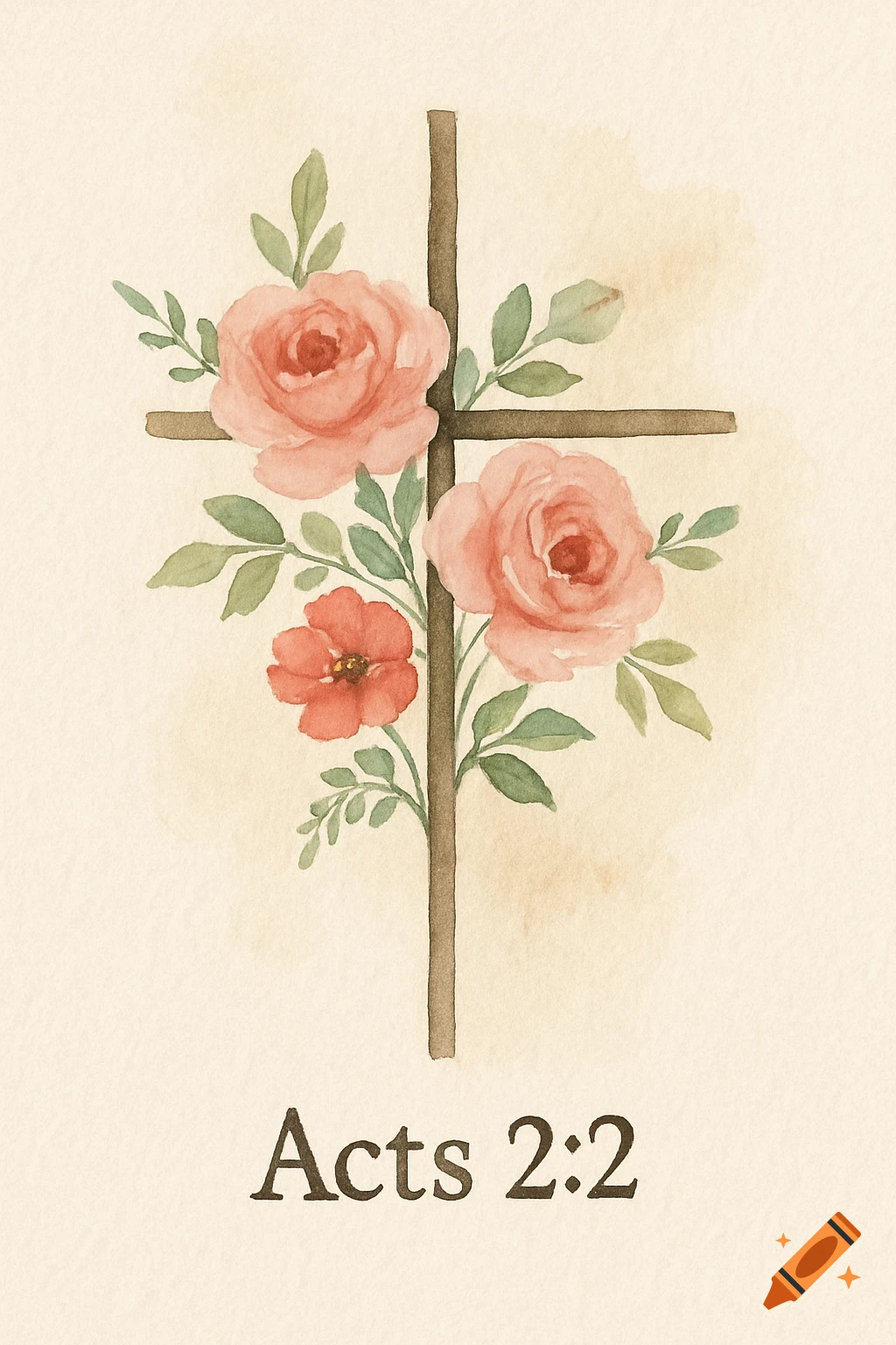 Watercolor image of a cross decorated with pink and red flowers and ...