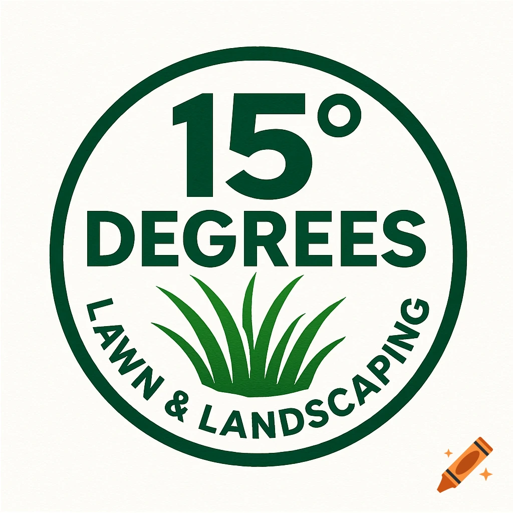 Circular logo for 15 Degrees Lawn & Landscaping with grass graphic. on ...