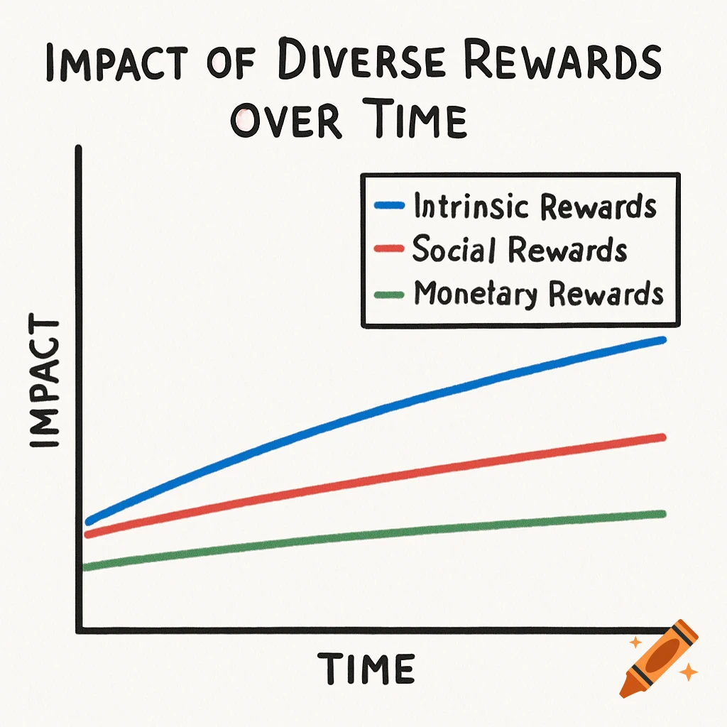 A line graph showing the impact of different rewards over time, with ...