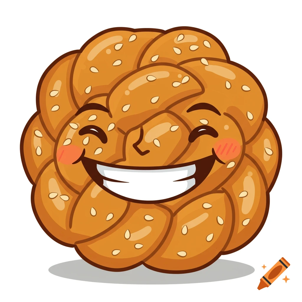 Cartoon illustration of a braided bread roll with a smiling face. on ...