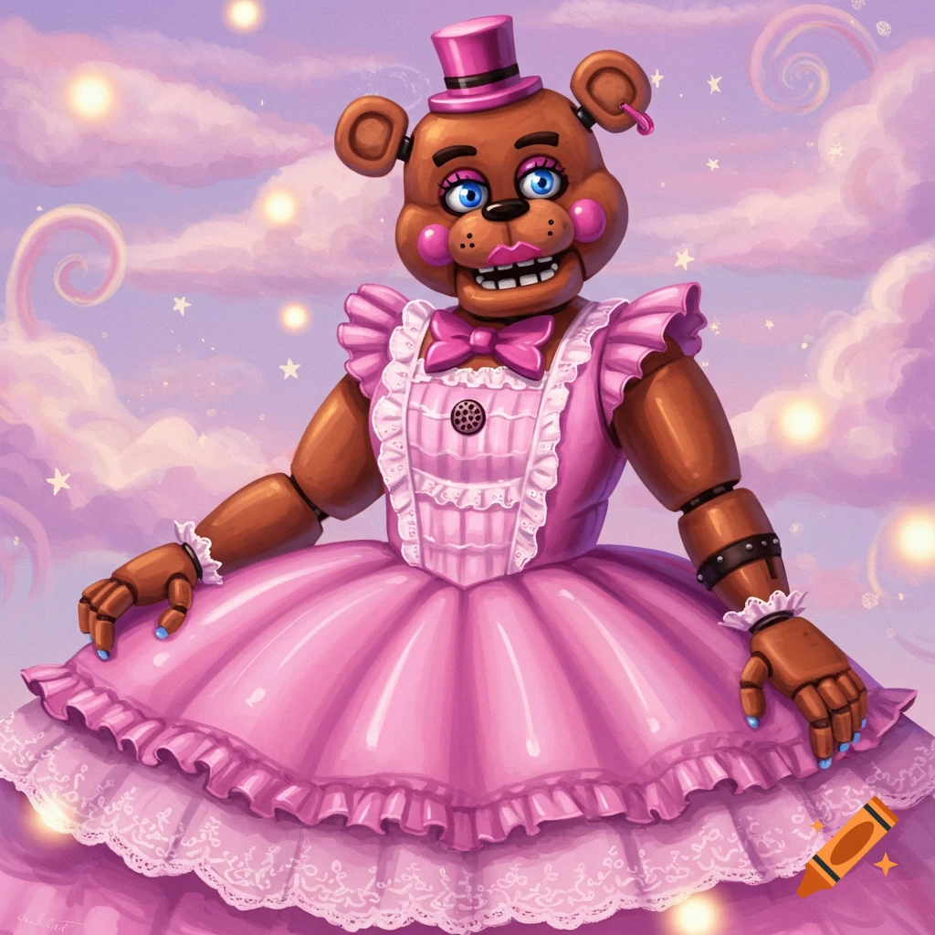 Freddy Fazbear from Five Nights at Freddy's wears a pink ruffled dress ...