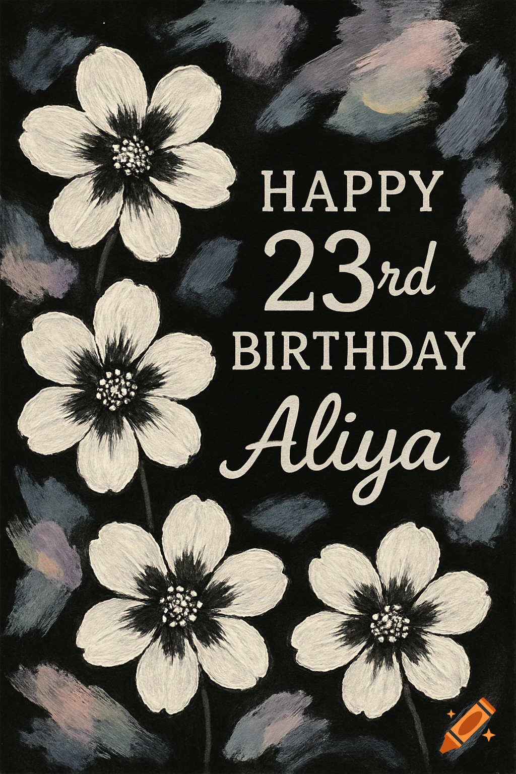Birthday card with Happy 23rd Birthday Aliya text, white flowers, and ...