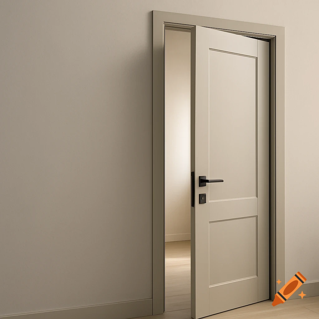 A modern light beige door slightly open in a neutral interior. on Craiyon