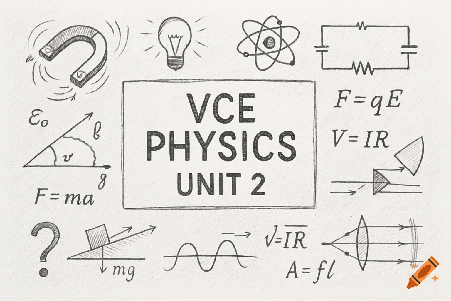 Hand-drawn physics diagrams and equations, including a horseshoe magnet ...
