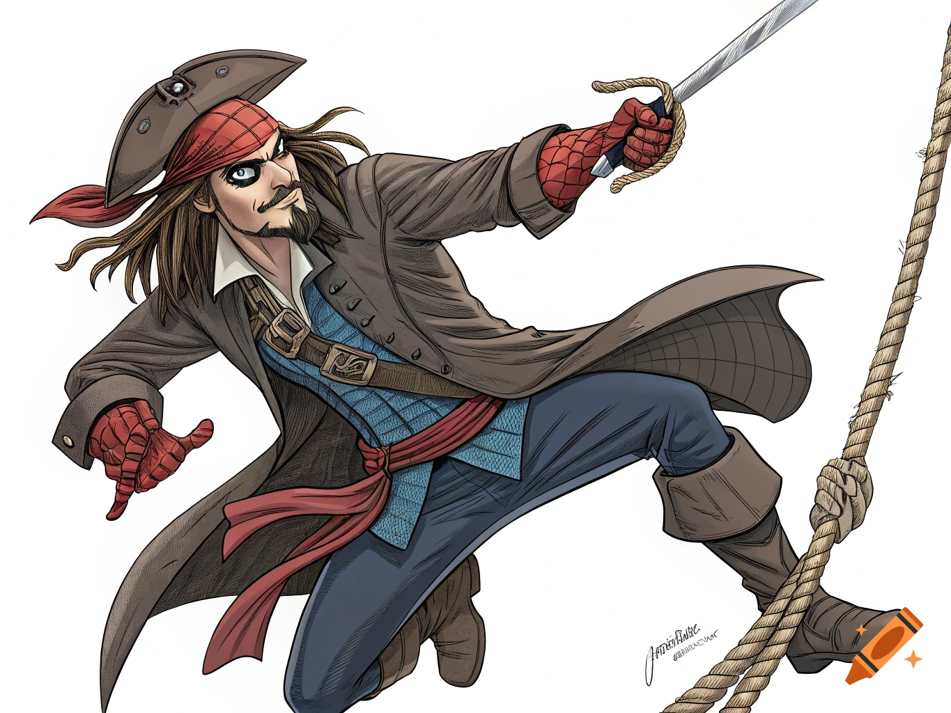 Comic illustration of a pirate-like character with Spider-Man gloves ...
