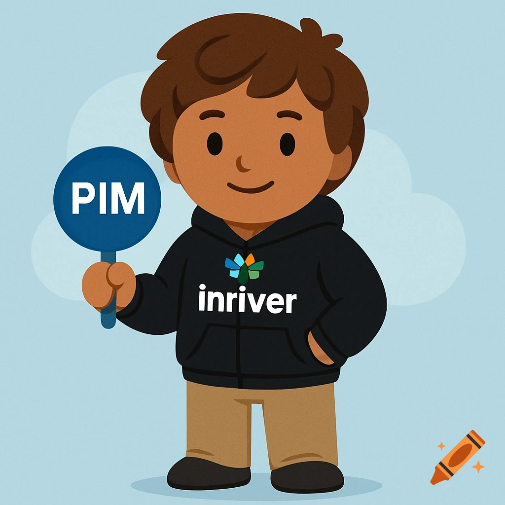 Cartoon boy character holding a sign that says PIM and wearing a black ...