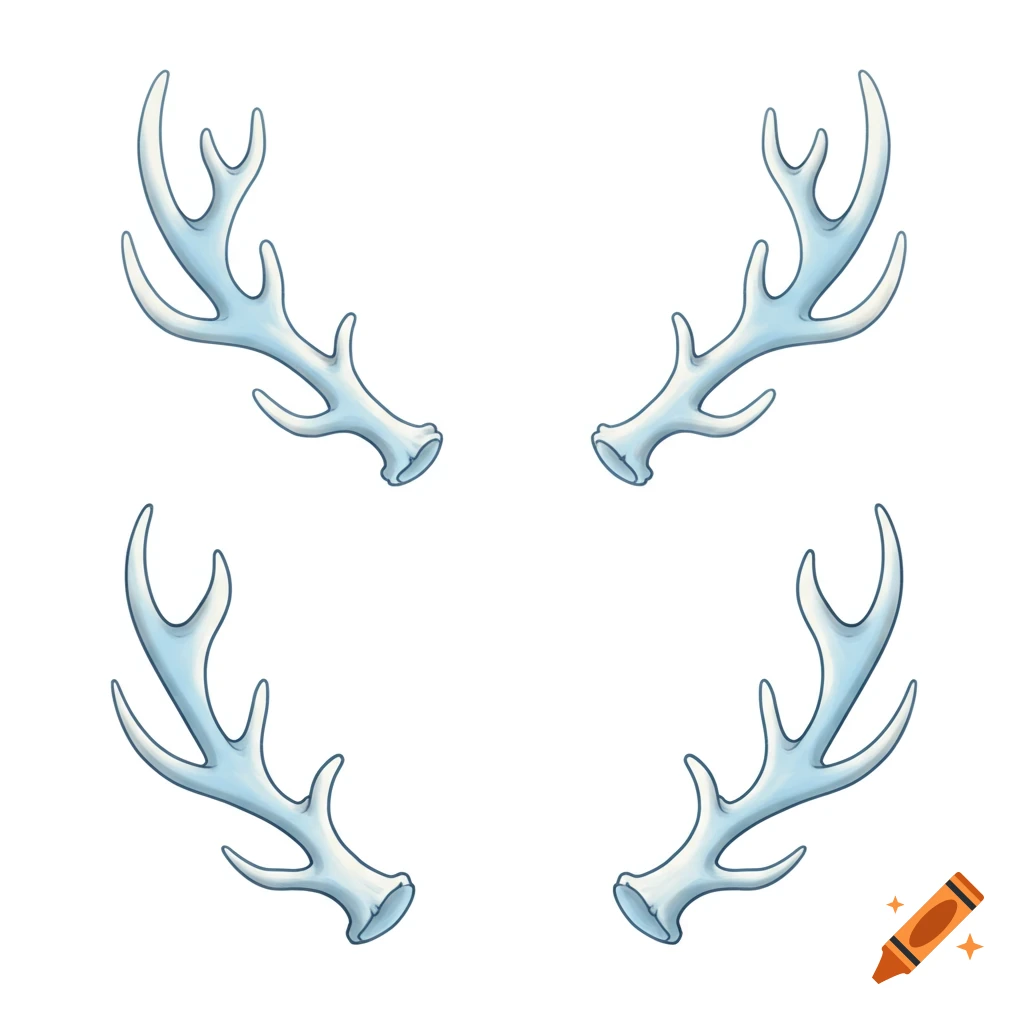 Four floating pale blue antlers illustrated on a white background. on ...
